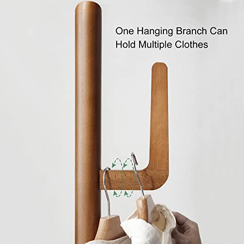 TinyTimes Wooden Coat Rack Free Standing, Cactus Shape, Sturdy Rustic Hall Tree Coat Tree Coat Hanger with 6 Hooks, for Coat, Hat, Clothes, Scarves, Handbags, Umbrella - Dark Brown