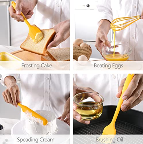Silicone Spatula Set of 11 Kitchen Utensils with Iron Holder for Baking, Cooking, and Mixing,Cooking Spatulas Nonstick Cookware,Seamless and Flexible,Dishwasher Safe (Yellow)