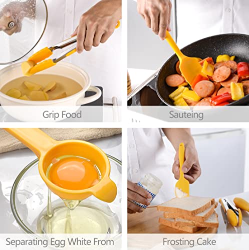 Silicone Spatula Set of 11 Kitchen Utensils with Iron Holder for Baking, Cooking, and Mixing,Cooking Spatulas Nonstick Cookware,Seamless and Flexible,Dishwasher Safe (Yellow)