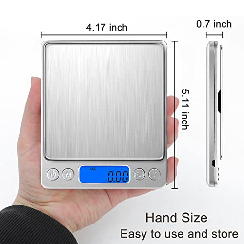 Food Scale Digital Kitchen Scale for Food Ounces and Grams, Small Electronic Pocket Scale for Weight Loss, Baking, Cooking, Coffee, Jewelry, 6.6lb/3kg, 0.01oz/0.1g Precision (Batteries, 2 Trays)