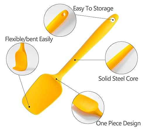 Silicone Spatula Set of 11 Kitchen Utensils with Iron Holder for Baking, Cooking, and Mixing,Cooking Spatulas Nonstick Cookware,Seamless and Flexible,Dishwasher Safe (Yellow)