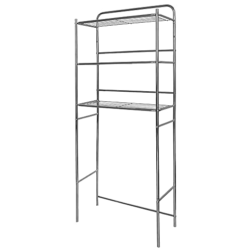 Home Basics 3 Tier Steel Space Saver Over The Toilet Bathroom Shelf with Open Shelving, Chrome