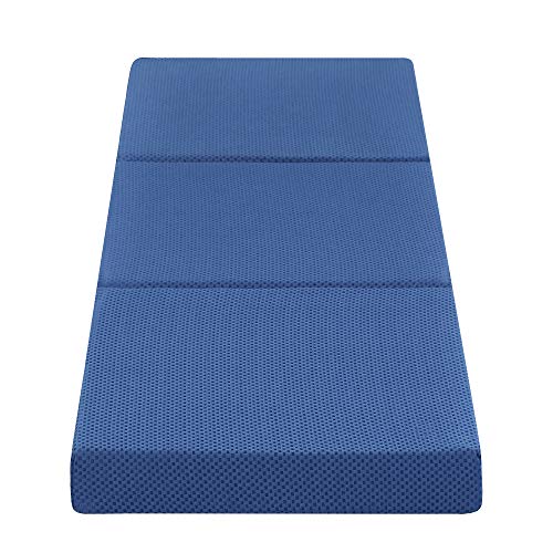 PrimaSleep 4 Inch Tri-Fold Topper, Guest Bed, Floor Mat,Blue,(Single)
