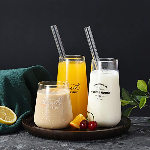 ALINK Reusable Glass Boba Straws, 14mm Extra Wide Clear Straws for Smoothies, Bubble Tea, Pack of 2 with Carrying Case and Cleaning Brush