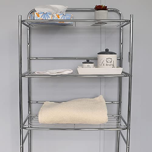 Home Basics 3 Tier Steel Space Saver Over The Toilet Bathroom Shelf with Open Shelving, Chrome
