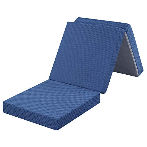 PrimaSleep 4 Inch Tri-Fold Topper, Guest Bed, Floor Mat,Blue,(Single)