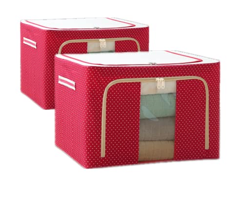 Storage Bins for Clothes - 2 PCS Collapsible Storage Bins LARGE 100L Foldable Closet Organizer Boxes 24"L x 17"W x 16"H Blanket Clothing Storage Bags with Zipper Window Large Capacity Storage Containers for Clothes 100L RED POINTS
