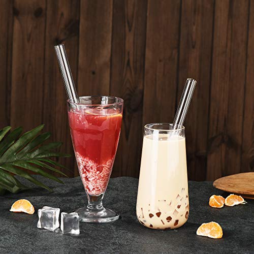 ALINK Reusable Glass Boba Straws, 14mm Extra Wide Clear Straws for Smoothies, Bubble Tea, Pack of 2 with Carrying Case and Cleaning Brush