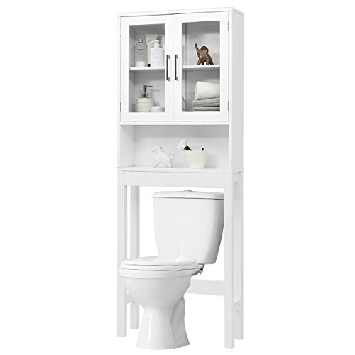BestComfort Wooden Over The Toilet Storage Cabinet, Home Bathroom Space Saver, Double Doors, Adjustable Shelf, Open Storage Shelf, Freestanding Toilet Storage Rack Unit (22.5'' x 7'' x 64'')