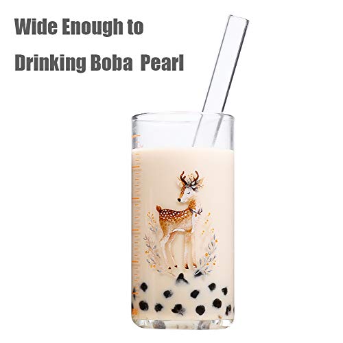 ALINK Reusable Glass Boba Straws, 14mm Extra Wide Clear Straws for Smoothies, Bubble Tea, Pack of 2 with Carrying Case and Cleaning Brush