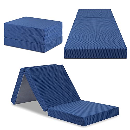 PrimaSleep 4 Inch Tri-Fold Topper, Guest Bed, Floor Mat,Blue,(Single)