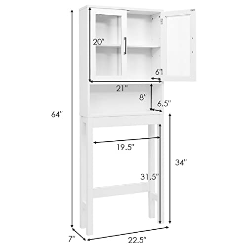 BestComfort Wooden Over The Toilet Storage Cabinet, Home Bathroom Space Saver, Double Doors, Adjustable Shelf, Open Storage Shelf, Freestanding Toilet Storage Rack Unit (22.5'' x 7'' x 64'')