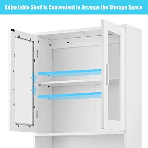 BestComfort Wooden Over The Toilet Storage Cabinet, Home Bathroom Space Saver, Double Doors, Adjustable Shelf, Open Storage Shelf, Freestanding Toilet Storage Rack Unit (22.5'' x 7'' x 64'')
