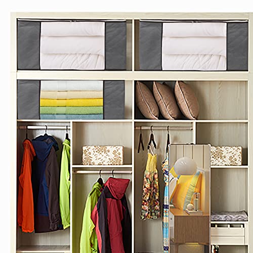 Uzifa Storage Bags Clothes Clothing Blanket Comforter Storage bags, Foldable Closet Organizer for Clothes Blankets Closets Bedding Pillow Bedrooms and More, Storage Containers for Bedding, 3-Layer Fabric Clear Window With Reinforced Handle and Dual Zipper