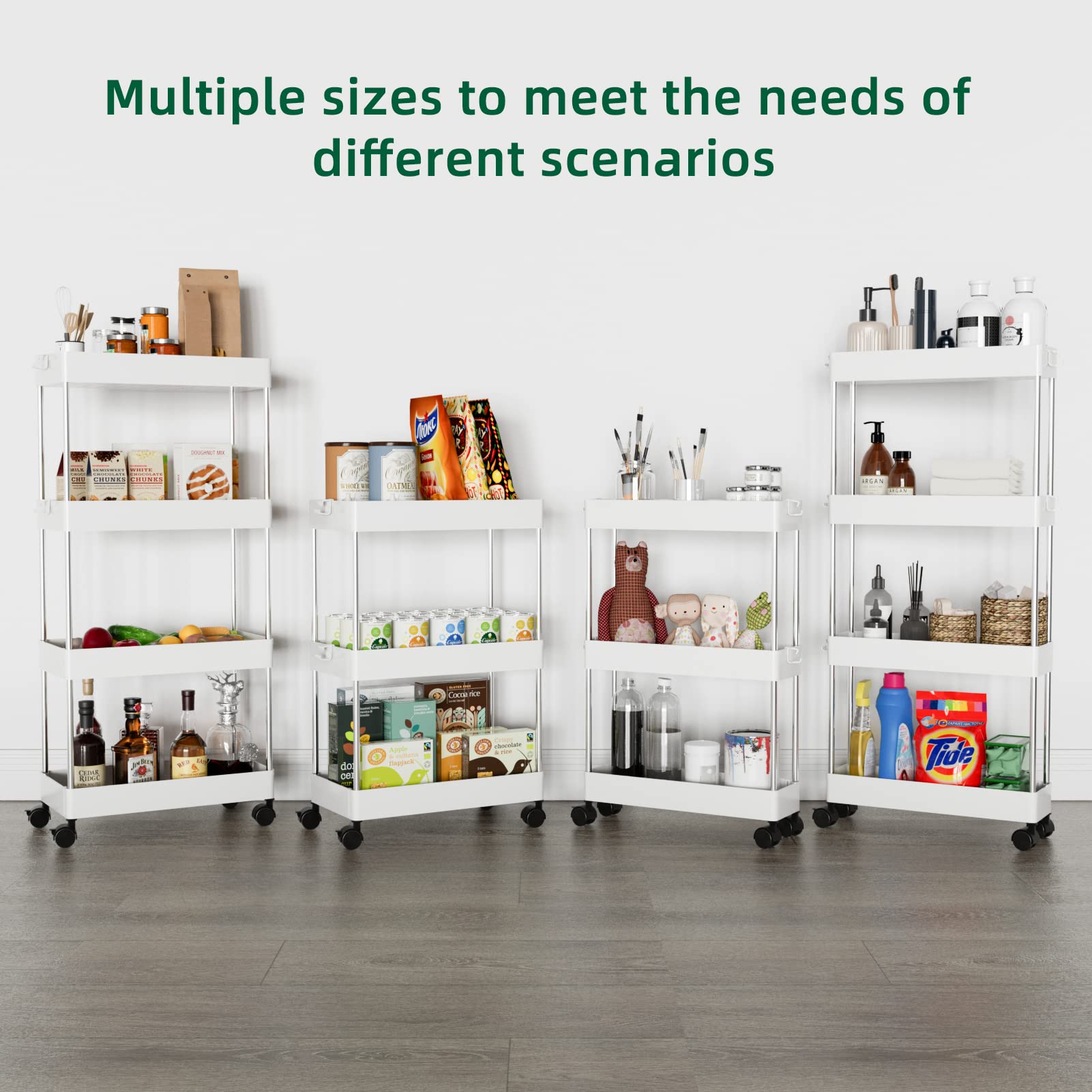 OTK Storage Cart 3 Tier Mobile Shelving Unit Organizer, Utility Rolling Shelf Cart with Wheels for Bathroom Kitchen Bedroom Office Laundry Narrow Places, White