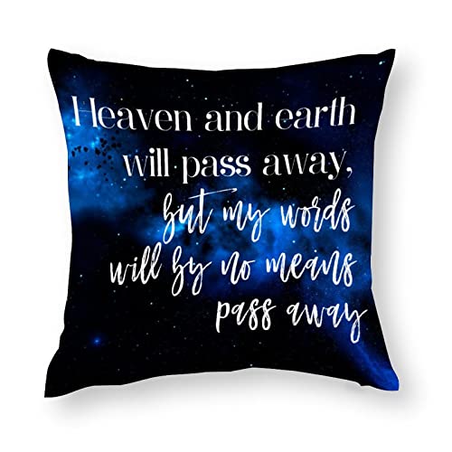 Rimego Funny Quote Pillow Covers Heaven and Earth Will Pass Away,But My Words Will by No Means Pass Away Black Starry Sky Bedroom Sofa Throw Pillowcase Cushion Cover with Words, 2 - Pack 18"x18"