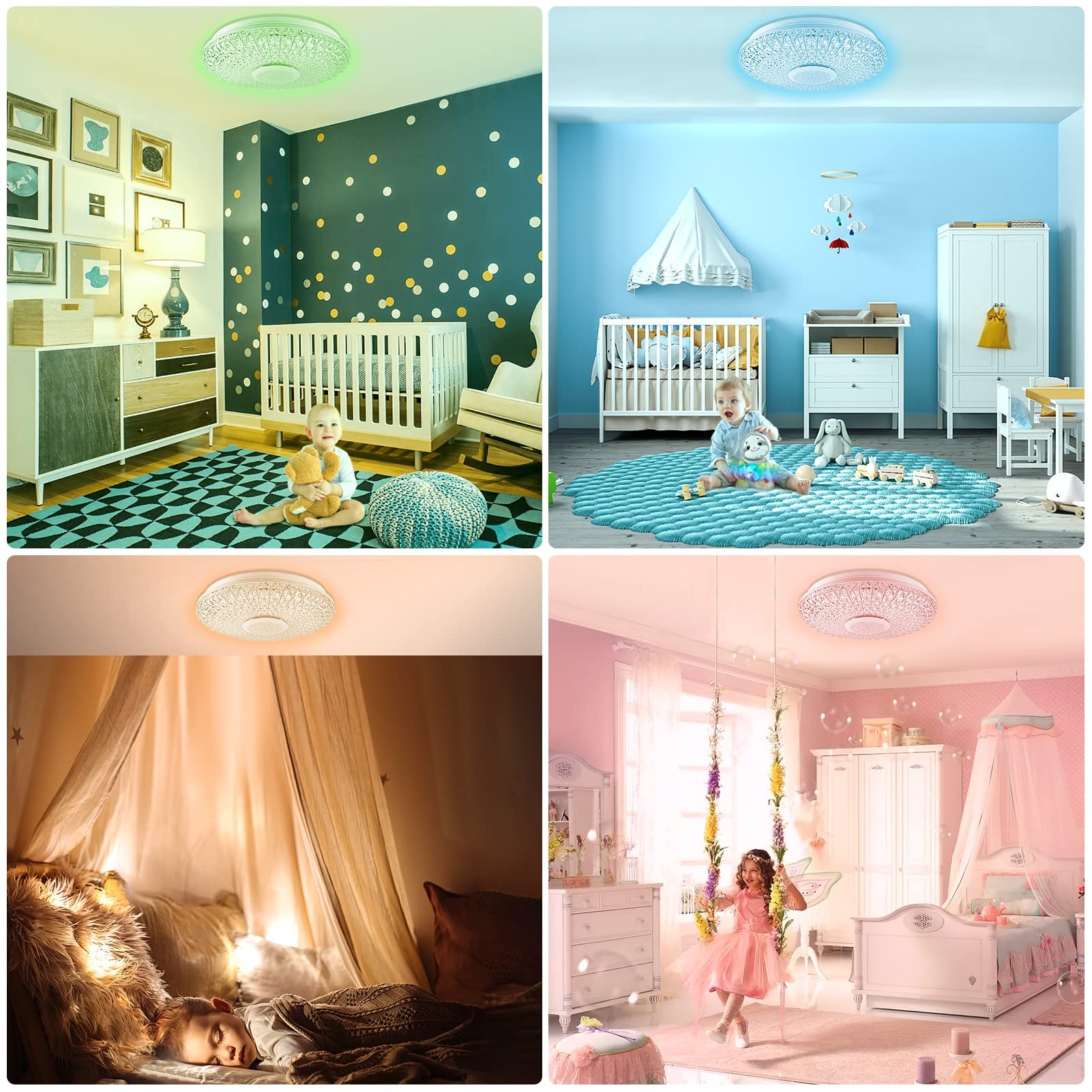 Mosasun 36W APP Remote Control Color Changing Ceiling Lamp with Bluetooth Speaker, Flush Mount LED Bathroom Music Ceiling Light for Kids Room, Laundry, Hallway