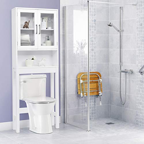 BestComfort Wooden Over The Toilet Storage Cabinet, Home Bathroom Space Saver, Double Doors, Adjustable Shelf, Open Storage Shelf, Freestanding Toilet Storage Rack Unit (22.5'' x 7'' x 64'')