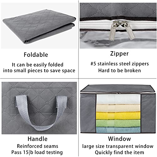 Uzifa Storage Bags Clothes Clothing Blanket Comforter Storage bags, Foldable Closet Organizer for Clothes Blankets Closets Bedding Pillow Bedrooms and More, Storage Containers for Bedding, 3-Layer Fabric Clear Window With Reinforced Handle and Dual Zipper