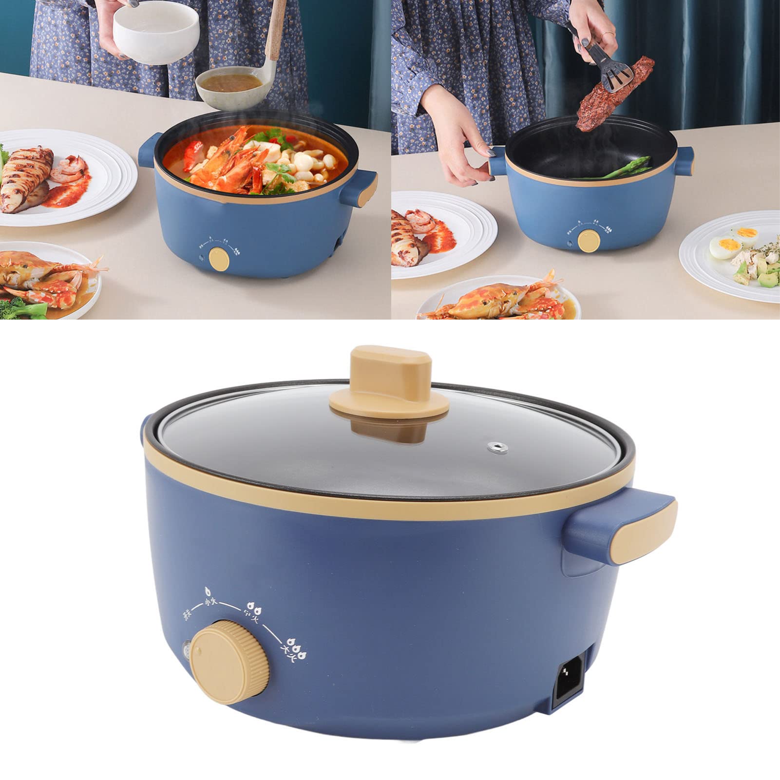 800W Electric Cooker 2.5L 3 Speed Control Single Layer,Multifunction Electric Skillet for Stir Fry, Roast, Ramen Cooker with Dual Power Control for Dorm, Electric Stock PotMultifunctional(#1)