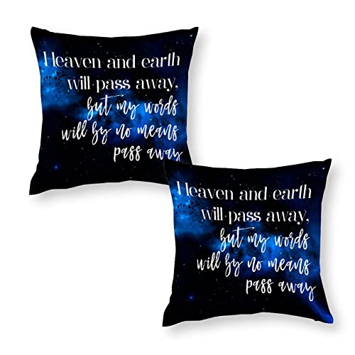 Rimego Funny Quote Pillow Covers Heaven and Earth Will Pass Away,But My Words Will by No Means Pass Away Black Starry Sky Bedroom Sofa Throw Pillowcase Cushion Cover with Words, 2 - Pack 18"x18"