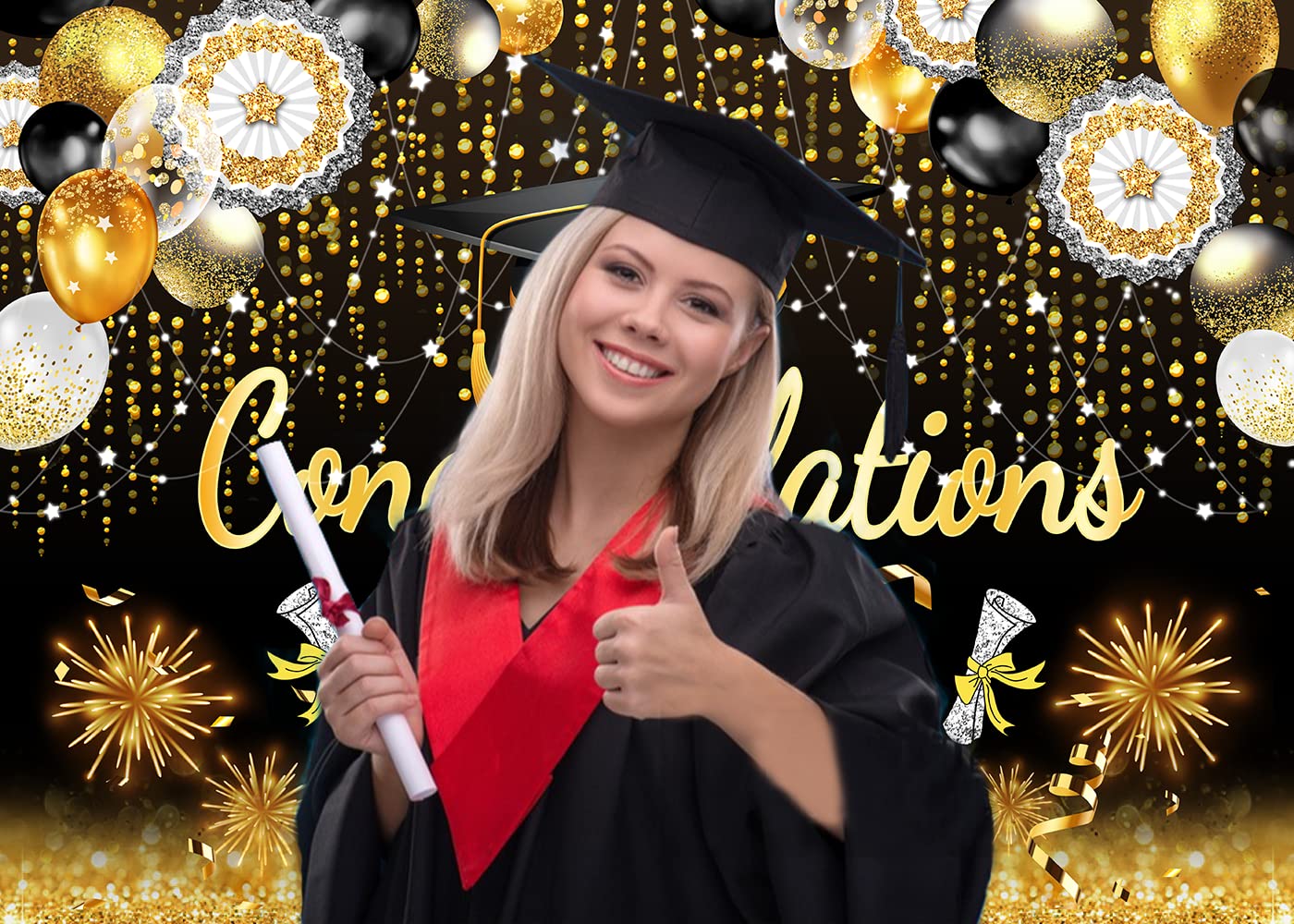 Dudaacvt 8x6ft Class of 2025 Backdrop Black Gold Glitter Bokeh Graduation Party Background 2025 Congrats Grad Prom Party Backdrop