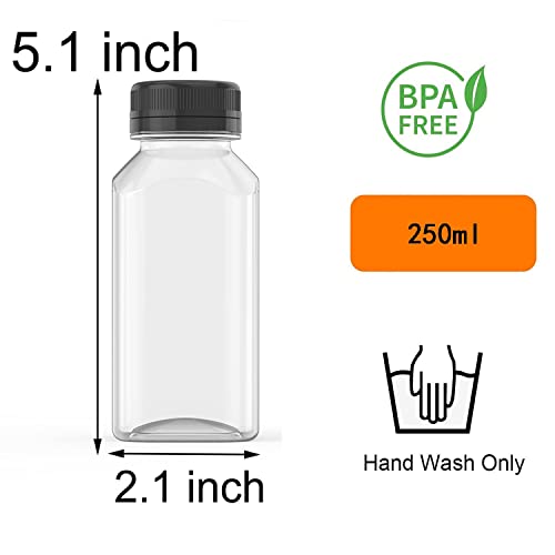 5 Pcs 8 Oz Plastic Juice Bottles Empty Clear Containers with Tamper Proof Lids for Juice, Milk and Other Beverage