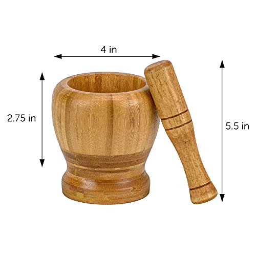 DecorRack Mortar and Pestle, 100% Natural Bamboo Spice Grinder, Decorative 4 inch Wooden Mortar and Pestle Set for Kitchen