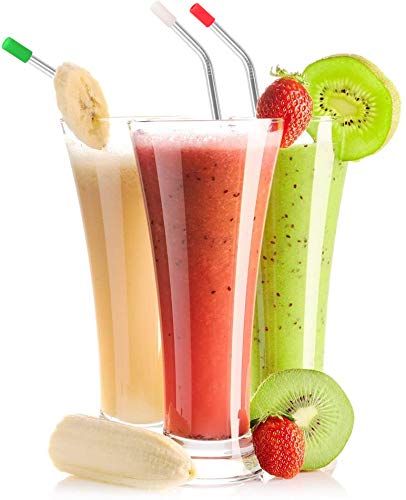 Kichwit Extra Long Stainless Steel Straws Set of 8, Reusable Wide Straws for Smoothies, 10.5 Inches Long, 5/16" Wide, Metal Drinking Straws, 2 Cleaning Brushes Included