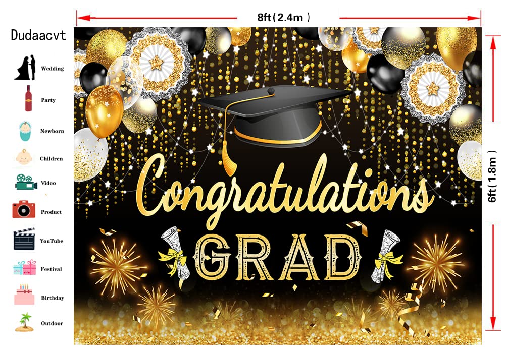 Dudaacvt 8x6ft Class of 2025 Backdrop Black Gold Glitter Bokeh Graduation Party Background 2025 Congrats Grad Prom Party Backdrop