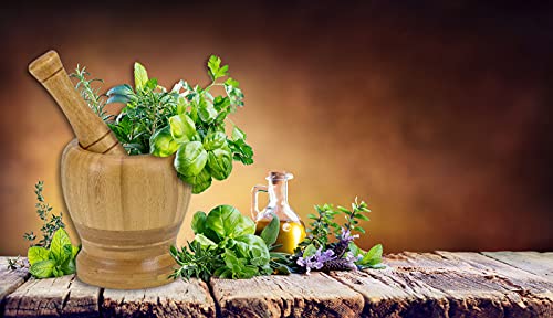 DecorRack Mortar and Pestle, 100% Natural Bamboo Spice Grinder, Decorative 4 inch Wooden Mortar and Pestle Set for Kitchen