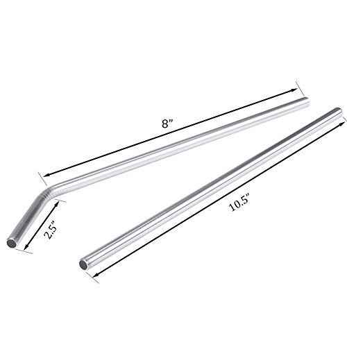 Kichwit Extra Long Stainless Steel Straws Set of 8, Reusable Wide Straws for Smoothies, 10.5 Inches Long, 5/16" Wide, Metal Drinking Straws, 2 Cleaning Brushes Included