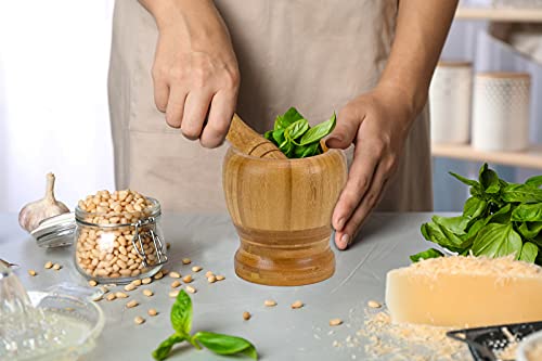 DecorRack Mortar and Pestle, 100% Natural Bamboo Spice Grinder, Decorative 4 inch Wooden Mortar and Pestle Set for Kitchen