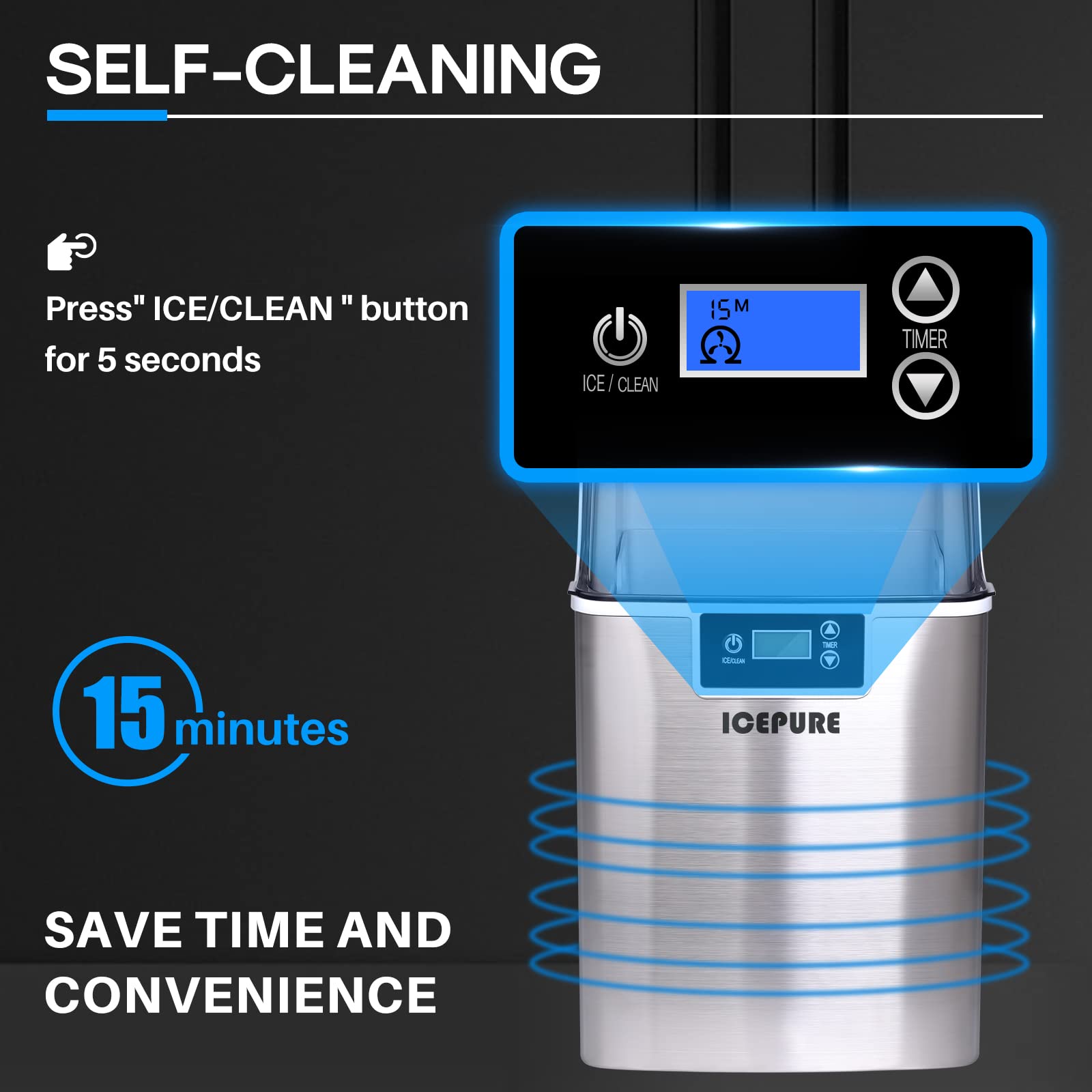 ICEPURE Nugget Ice Maker Countertop, Compact Ice Machine Portable, Make 44Lbs/24H, Self-Cleaning, Small Tabletop Icemakers, Crushed Soft&Chewable/Chewy Ice for Home/Kitchen/Office (Stainless Steel)