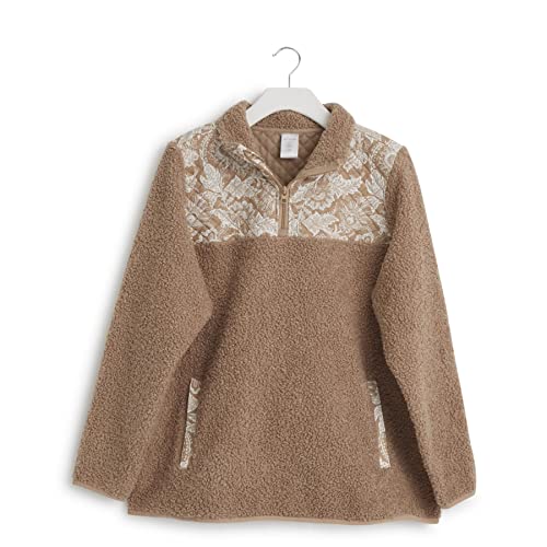 Vera Bradley Women's Snap Collar Fleece Pullover Sweatshirt With Pockets (Extended Size Range), Java Ginger, XXLarge