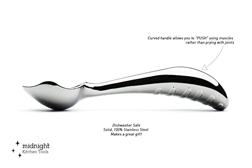 Stainless Steel Ice Cream Scoop by Midnight Scoop - Ergonomic Ice Cream Scooper for Hard Ice Cream - Dishwasher Safe Ice Cream Spade