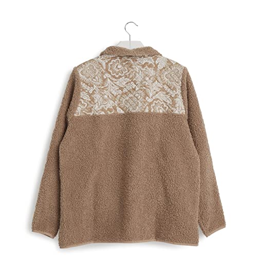 Vera Bradley Women's Snap Collar Fleece Pullover Sweatshirt With Pockets (Extended Size Range), Java Ginger, XXLarge
