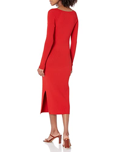 The Drop Women's Cameron Ribbed Sweetheart Neckline Midi Sweater Dress, Lava red, M