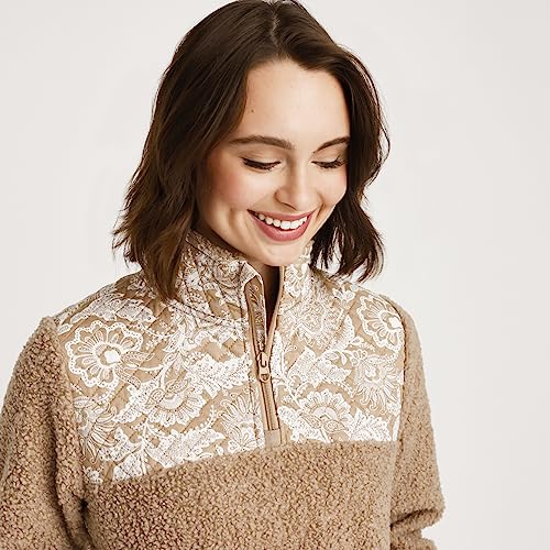 Vera Bradley Women's Snap Collar Fleece Pullover Sweatshirt With Pockets (Extended Size Range), Java Ginger, XXLarge