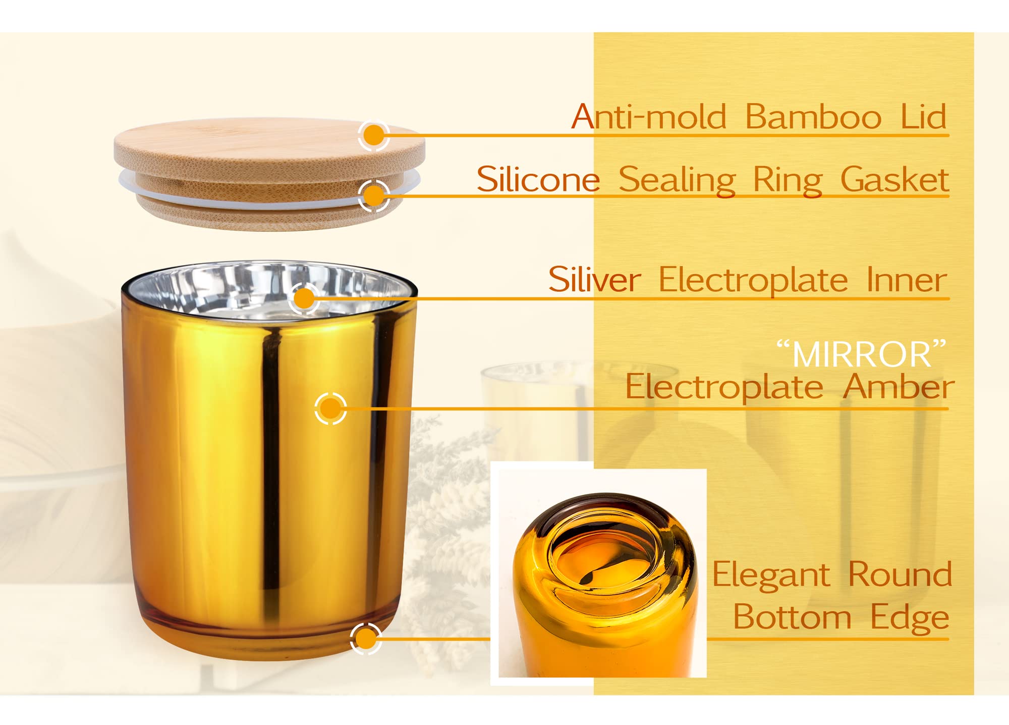 Aroparc Candle Jar, Wholesale Candle Container, 12 Pack 10oz Candle Jars with Lids Tumbler Jar for Candle Making Candle Tins Candle Making Supplies (Amber)