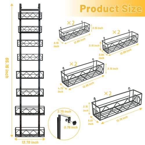 Over the Door Pantry Organizer 8-Tier Adjustable Baskets Hanging Spice Door Rack - 13.78" W x 65.16" H Behind the Door Storage for Kitchen, Bathroom, and Closet Organization