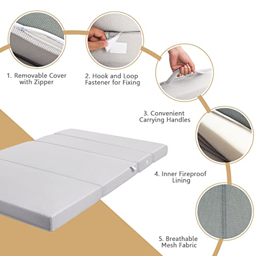 KOMFOTT 4- Inch Tri Folding Mattress Full XL Size, Foam Mattress with Removable & Washable Cover, Trifold Guest Bed Foam Mattress Sofa Bed Sleeper