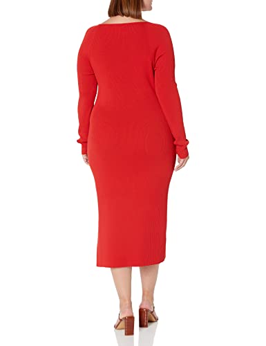 The Drop Women's Cameron Ribbed Sweetheart Neckline Midi Sweater Dress, Lava red, M