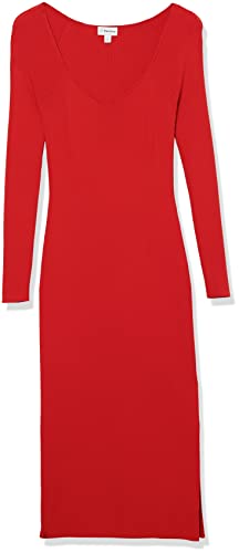 The Drop Women's Cameron Ribbed Sweetheart Neckline Midi Sweater Dress, Lava red, M