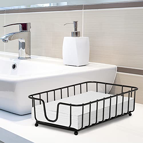 Guest Towel Napkin Holder, Bathroom Napkin Holder, GMFINE Metal Paper Hand Towel Holder Tray Caddy for Bathroom, 9.4" x 5.5" x 2.2" Inside Size, Black