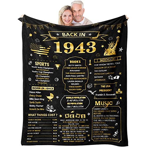 Neuturs 80th Birthday Gifts for Women Men Blanket, Happy 80th Birthday Decorations for Women Men, Best 80th Birthday Gifts for 80 Year Old Woman, 1943 80 Year Old Birthday Gifts Throw Blanket 50"x60"