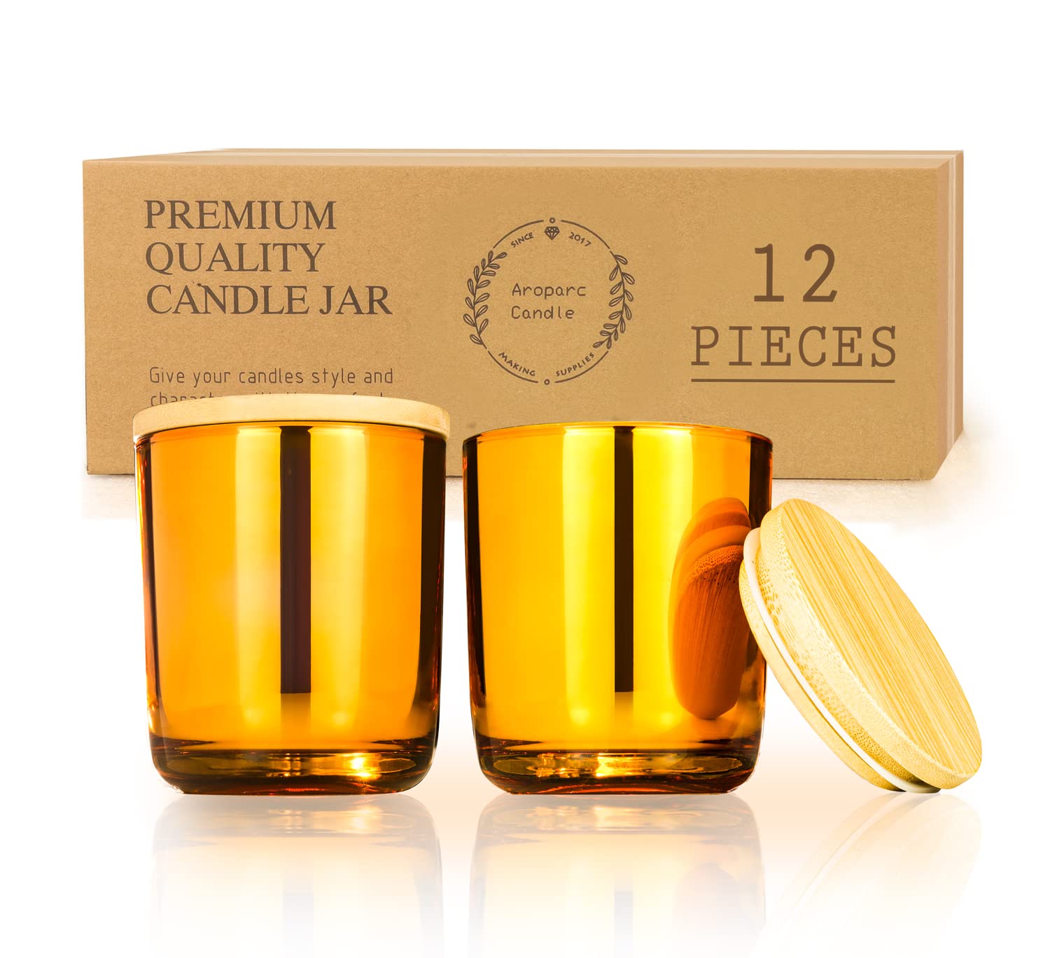 Aroparc Candle Jar, Wholesale Candle Container, 12 Pack 10oz Candle Jars with Lids Tumbler Jar for Candle Making Candle Tins Candle Making Supplies (Amber)