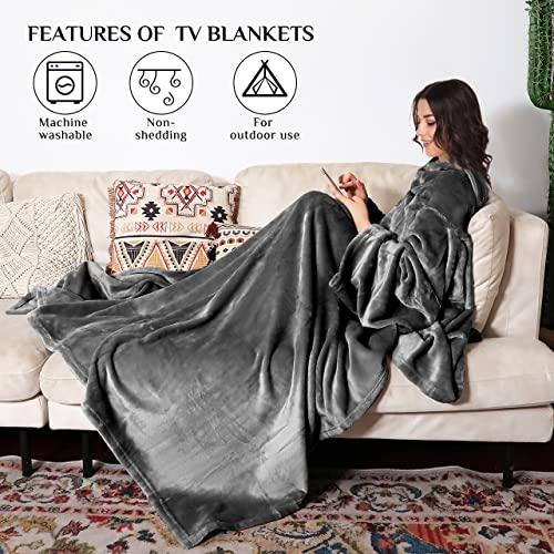 ONME Wearable Fleece Blanket with Sleeves for Adult, Cozy Snuggy Blankets with Front Pocket, Soft Blanket Robe Gift for Women Men (Dark Grey)