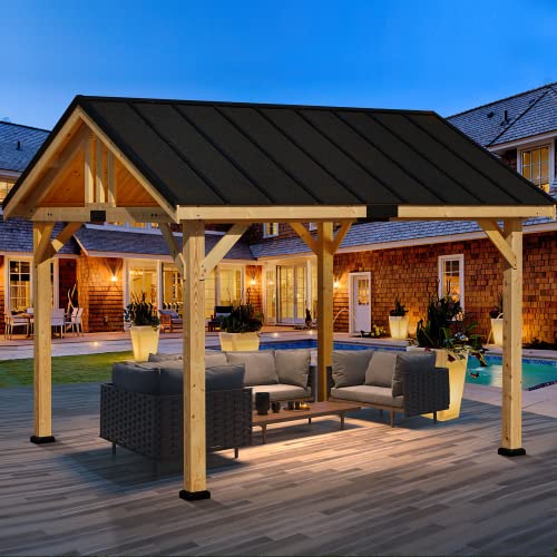 Erinnyees 12' x 11' Solid Spruce Wood Hardtop Gazebo with Waterproof Asphalt Roof for Lawn, Garden, Deck, Patio