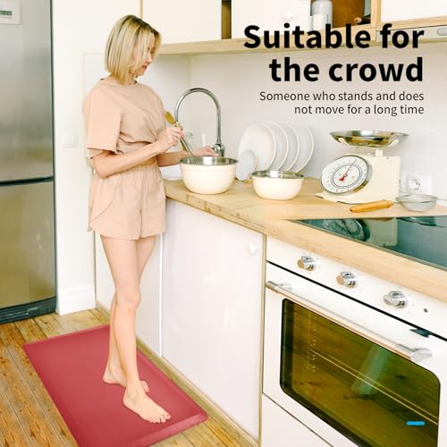 Art3d Anti Fatigue Mat - 1/2 Inch Cushioned Kitchen Mats - Comfort & Non Slip Cushion for Standing Desk, Office or Garage Floor (17.3"x28", Red)
